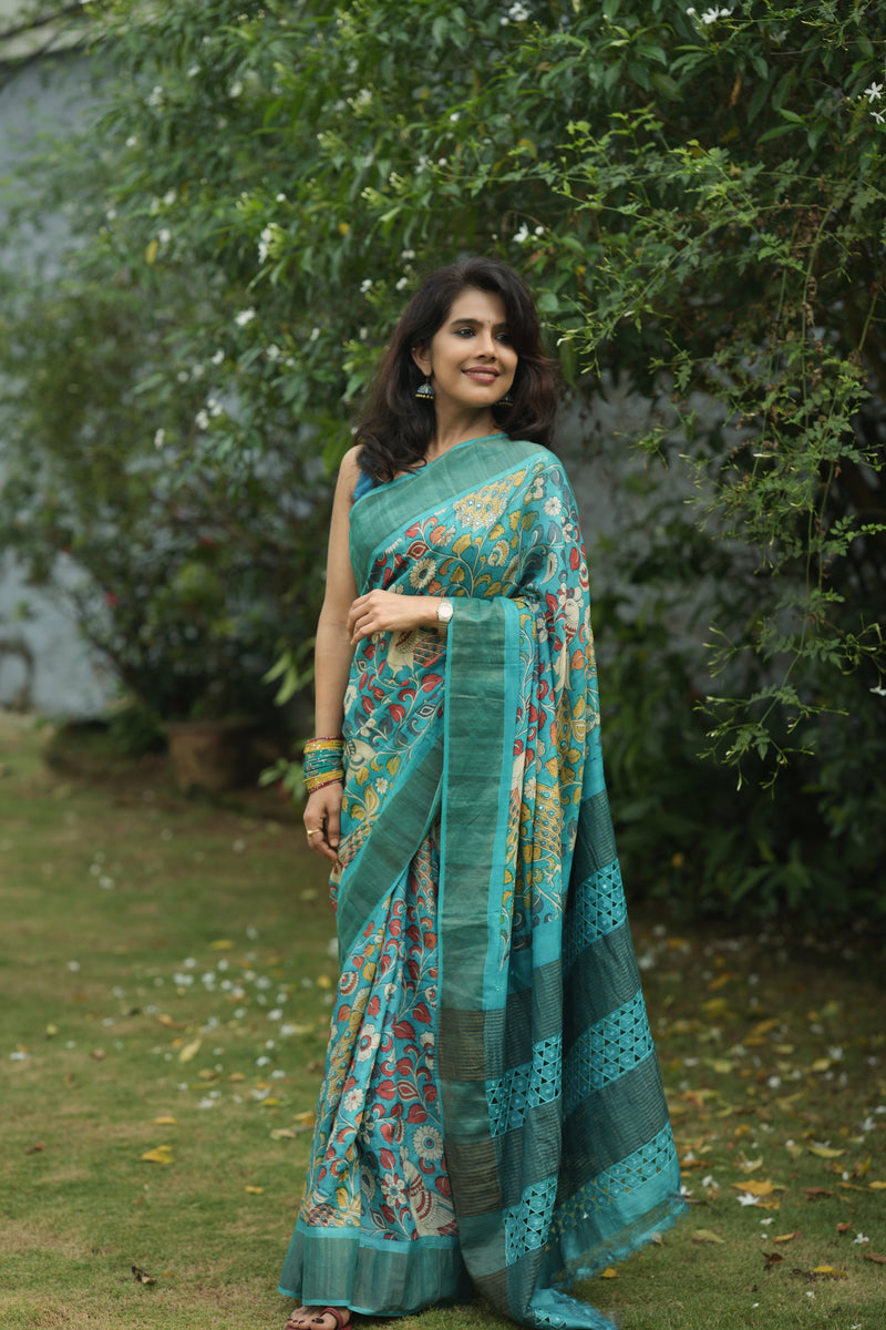 Kalamkari tussar silk sari – Vedhika Fashion Studio